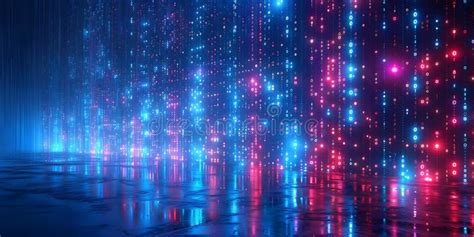 Abstract Binary Code Pattern In Neon Blue Light Streaks Representing
