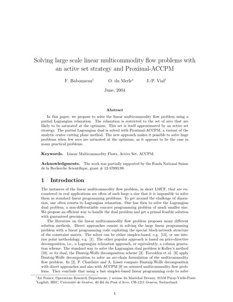 Pdf Solving Large Scale Linear Multicommodity Flow Problems With An