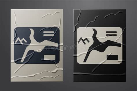 White Topographic Map With Route And Coordinates Icon Isolated On Crumpled Paper Background