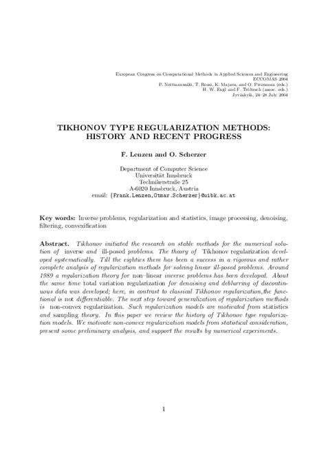 Pdf Tikhonov Type Regularization Methods History And Recent Progress