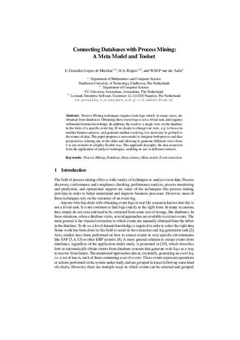 Pdf Connecting Databases With Process Mining A Meta Model And Toolset Wil Van Der Aalst