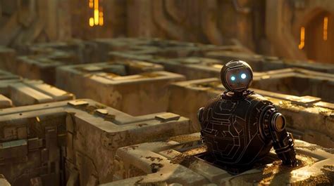 Cute Robot Exploring An Ancient Temple Premium Ai Generated Image