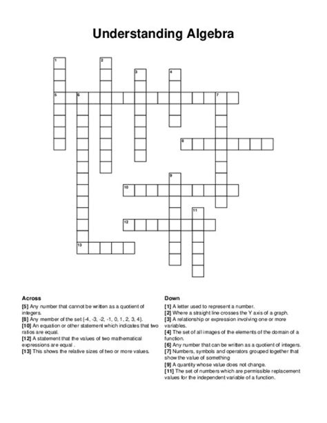 Understanding Algebra Crossword Puzzle