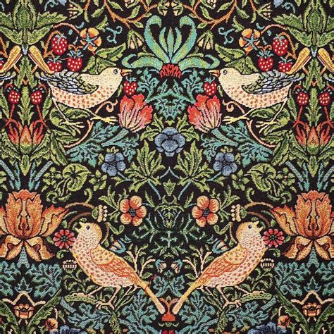 Tapestry Fabric William Morris Strawberry Thief Black Bird And Floral