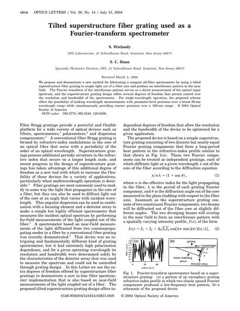 Pdf Tilted Superstructure Fiber Grating Used As A Fourier Transform