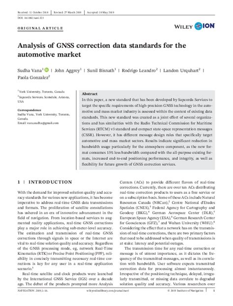 Pdf Analysis Of Gnss Correction Data Standards For The Automotive Market