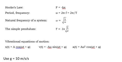Solved Hookes Law F −kx Period Frequency ω 2πf 2π T