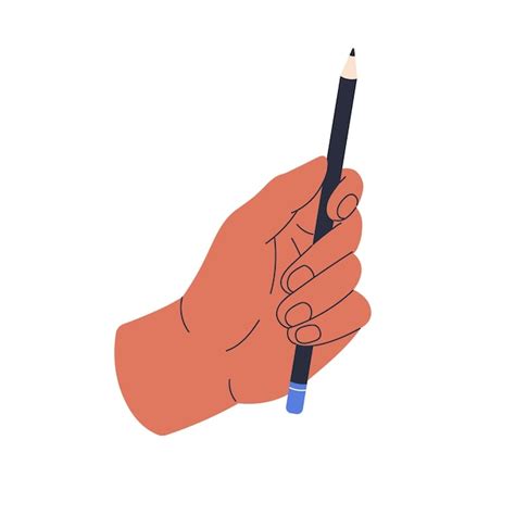 손에 간단한 연필 날카로운 그림 그림 도구를 들고 있는 팔 손가락은 예술가의 기본 악기를 짜냅니다 스케치용 미술품 평면 벡터 일러스트 레이 션 흰색 배경에 고립