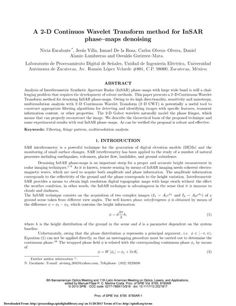 pdf a 2 d continuos wavelet transform method for insar phase maps