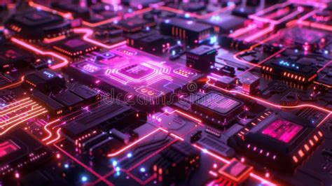Close Up Of Glowing Circuit Board Stock Illustration Illustration Of Intricate System 323221558