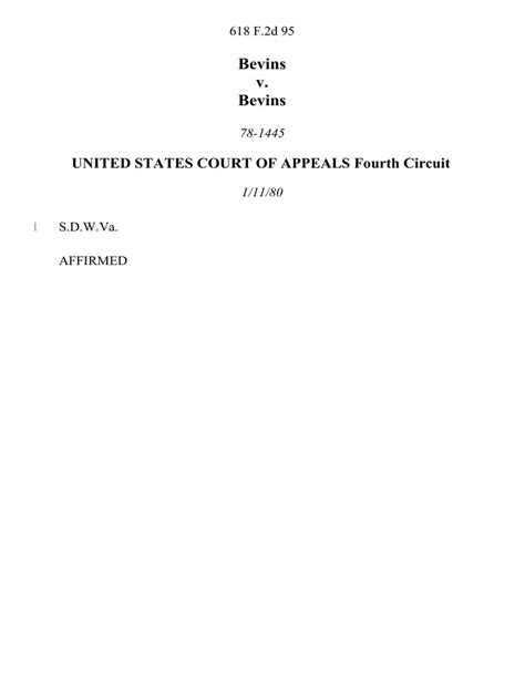 Bevins V Bevins 618 F 2d 95 4th Cir 1980 Pdf