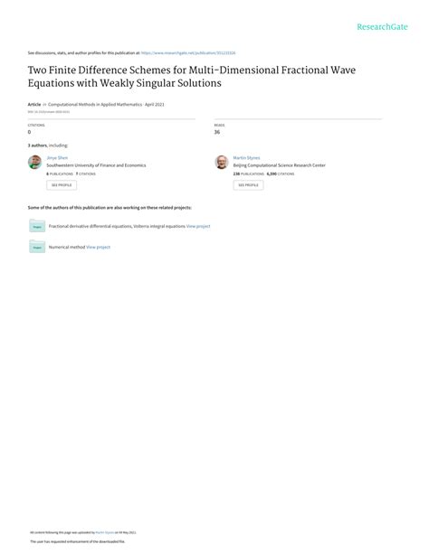 Pdf Two Finite Difference Schemes For Multi Dimensional Fractional Wave Equations With Weakly