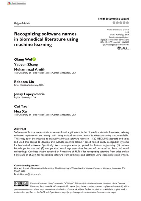 Pdf Recognizing Software Names In Biomedical Literature Using Machine