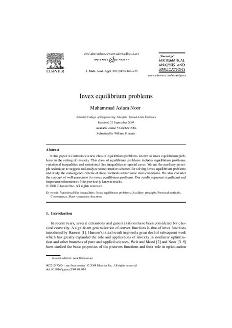 Pdf Invex Equilibrium Problems Muhammad Noor