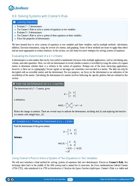 9 08 solving systems with cramer s rule pdf determinant matrix