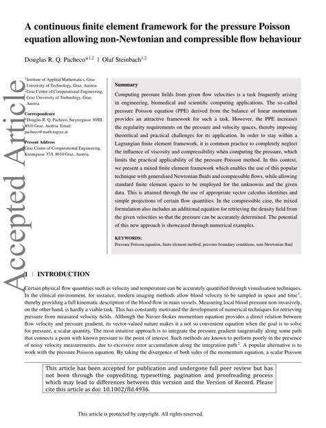 Pdf A Continuous Finite Element Framework For The Pressure Poisson Equation Allowing Non