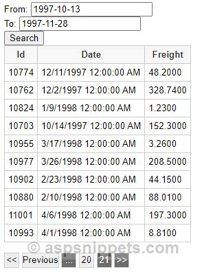 Search And Display Records Between Two Dates In ASPNet GridView Using C