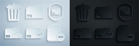 Set Document Folder And Check Mark Protection Cloud Storage Text Document With Minus And Trash