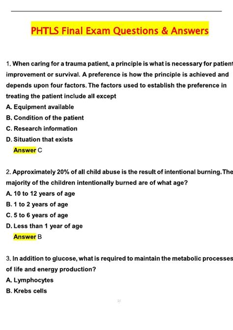 Phtls Final Exam Latest 2025 2026 Update Questions And Verified Answers 100 Correct