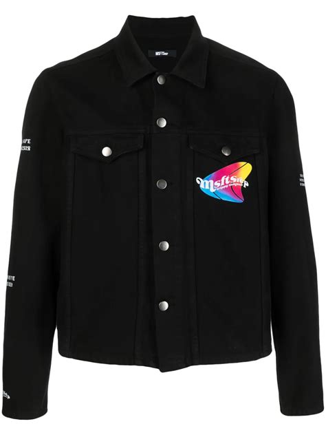 Msftsrep Logo Print Denim Jacket Black Farfetch