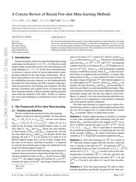 A Concise Review Of Recent Few Shot Meta Learning Methods Deepai