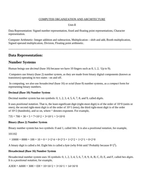 Coa Unit Ii Notes Pdf Character Encoding Decimal