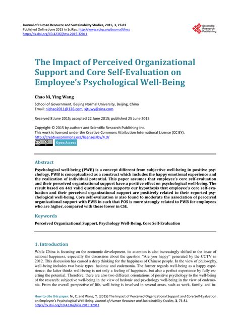 Pdf The Impact Of Perceived Organizational Support And Core Self Evaluation On Employees