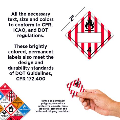 2 X 2 Permanent Durable Square Dot Hazard Labels Hazard Class 4