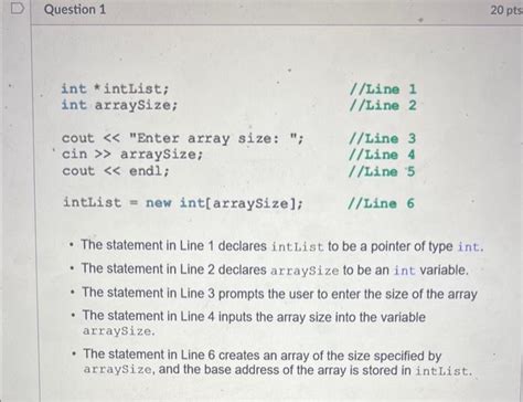 Solved The Statement In Line 1 Declares Intlist To Be A