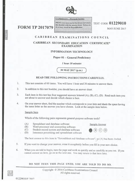 Csec Information Technology P1 2017 Pdf