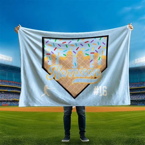 Custom Name And Number Ice Cream Dripping Baseball Blanket Cozy Flannel