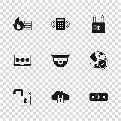 Set Cloud Computing Lock Shield With World Globe Password Protection Security Camera Lock