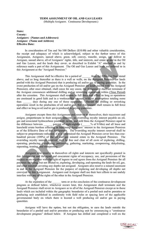 Michigan Term Assignment Of Oil And Gas Leases For Multiple Assignors