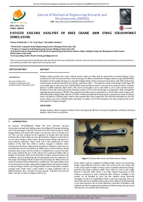 Pdf Fatigue Failure Analysis Of Bike Crank Arm Using Solidworks