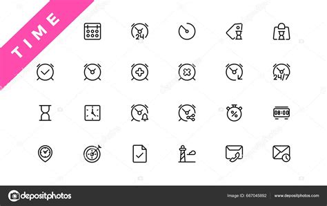 Time Clock Calendar Timer Line Icons Stock Vector By Artnazu
