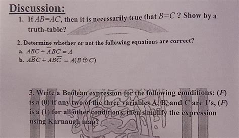 Solved Discussion If AB AC Then It Is Necessarily True Chegg