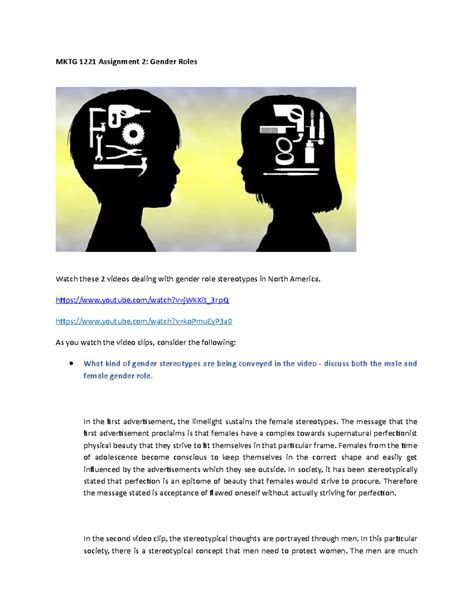 Assignment Gender Roles S Section MKTG Assignment Gender Roles Watch These