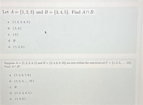 Solved Let A {1 2 3} And B {3 4 5} Find A∩b A {1 2 3 4 5}