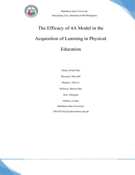 4a Model Efficacy In Physical Education Learning