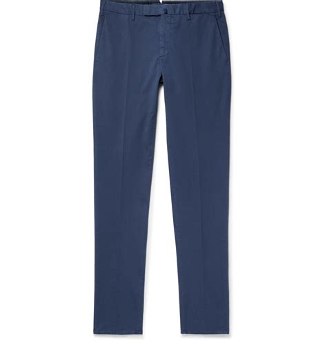 Incotex Slim Fit Stretch Cotton Twill Trousers Blue Incotex