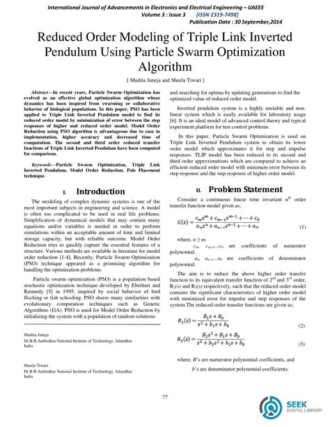 Pdf Reduced Order Modeling Of Triple Link Inverted Pendulum Using