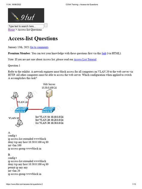 Ccna Training Access List Questions Pdf Router Computing