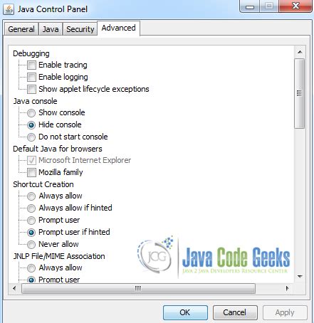 Java In Control Panel Of Windows Examples Java Code Geeks