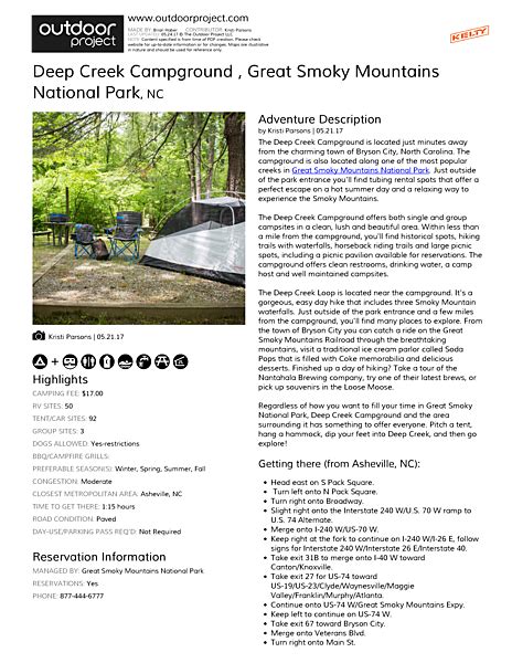 Deep Creek Campground Outdoor Project