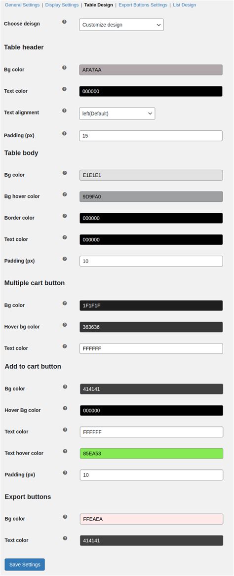 Woocommerce Product Variations Table Listing Documentation