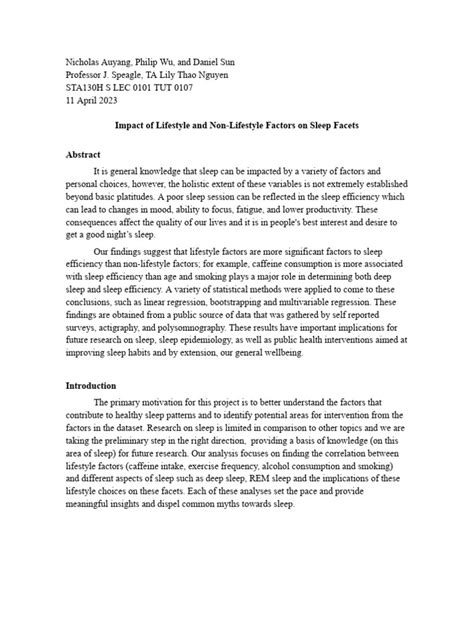 Sleep Data Analysis Project Pdf Regression Analysis Dependent And