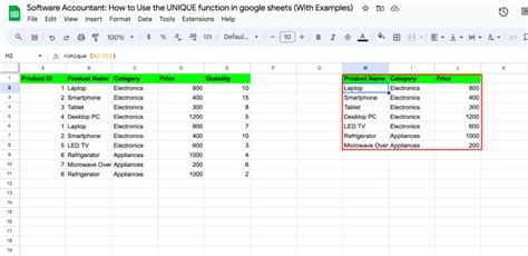 How To Use The UNIQUE Function In Google Sheets With Examples