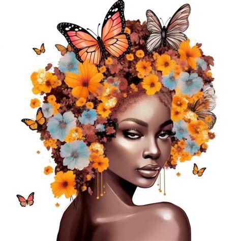 Premium Ai Image A Woman With Butterflies And Flowers In Her Hair Generative Ai