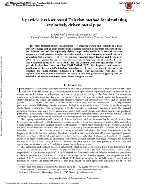Pdf A Particle Level Set Based Eulerian Method For Simulating Explosively Driven Metal Pipe