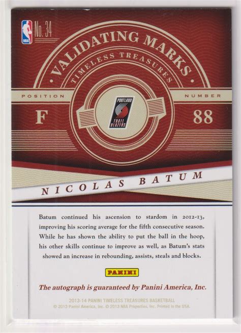Yahooオークション Nba Nicolas Batum Auto 2013 14 Panini Timeles